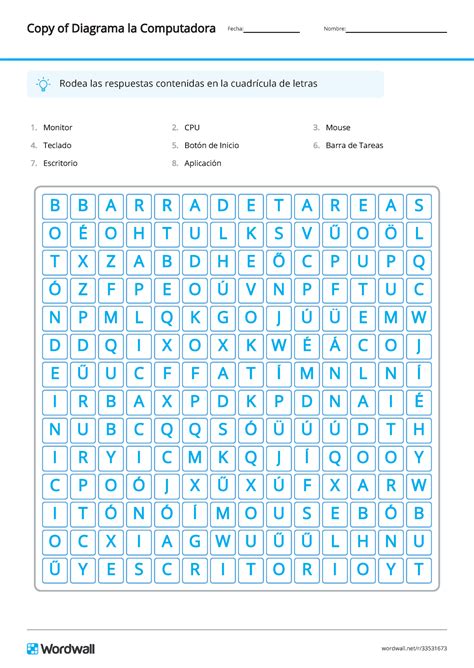 Sopa De Letras Partes De La Computadora Monitor 2 CPU 3 Mouse