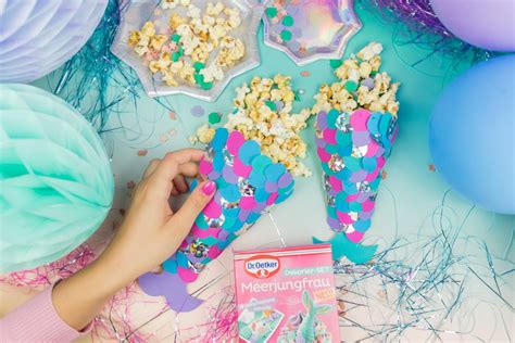 Meerjungfrauen Party DIY Ideen Popcorntüten selber machen