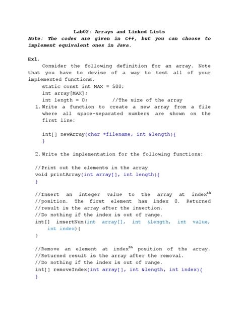 implement equivalent ones in java lab02 arrays and linked lists pdf array data structure