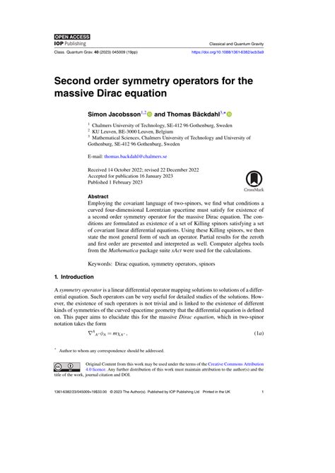 pdf second order symmetry operators for the massive dirac equation
