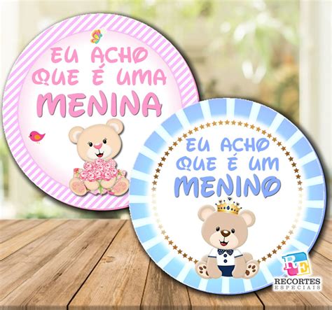 Adesivos Chá Revelação Urso Azul Rosa Menino e Menina no Elo7