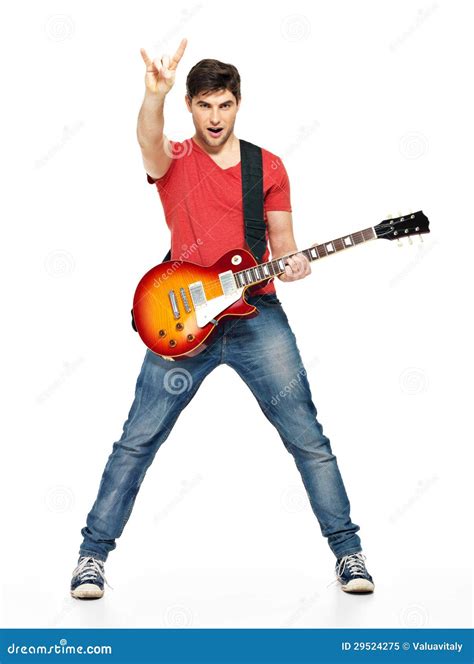 Juegos Del Hombre Del Guitarrista En La Guitarra Eléctrica Imagen de