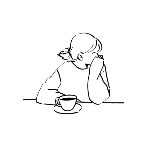 Um desenho em preto e branco de uma mulher a cabeça virada para o