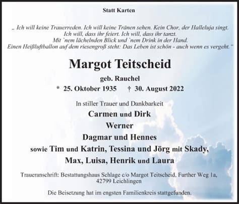 Traueranzeigen Von Margot Teitscheid WirTrauern