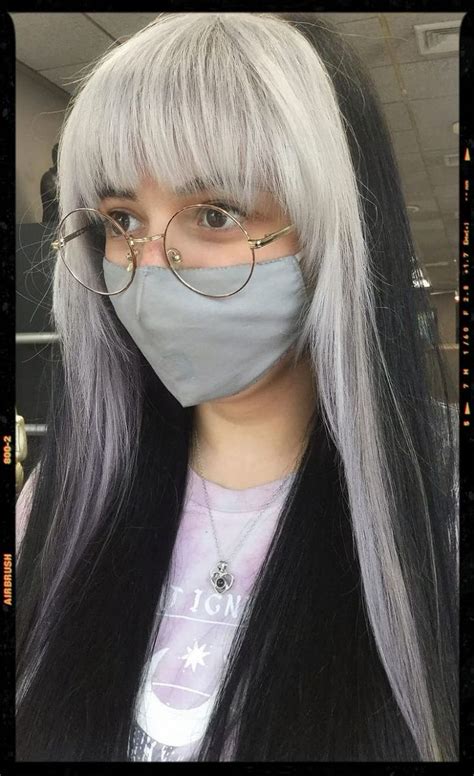 Hair Color Idea Black And White Hair Black Hair With Silver Bangs