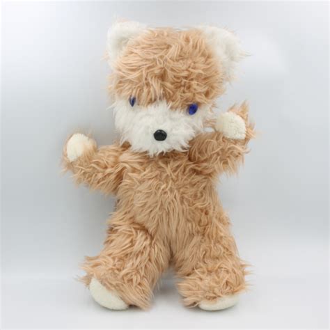 Ancienne Peluche Ours Marron Blanc Yeux Boutons Bleu