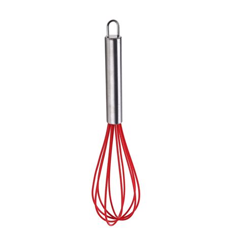 Whisk Fouet Batedor de Ovos Fue 25 cm Silicone Vermelho Cabo em Aço