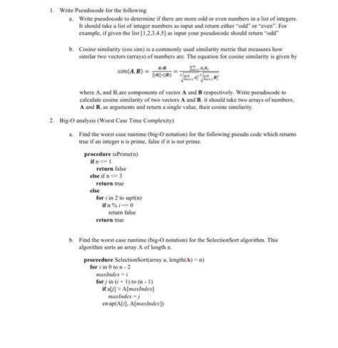 Solved Write Pseudocode For The Following A Write Chegg
