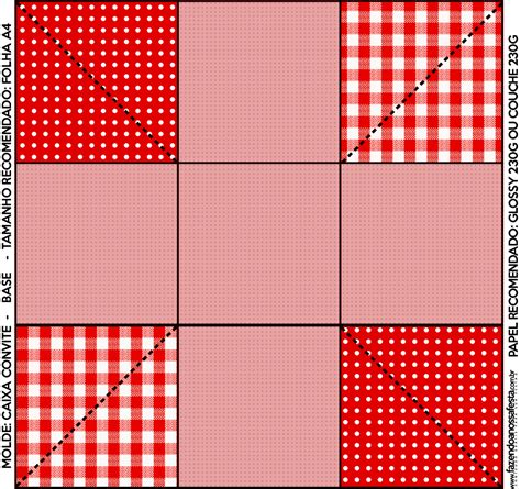 Convite Caixa Fundo Fundo Xadrez Vermelho e Poá1 Fazendo a Nossa Festa