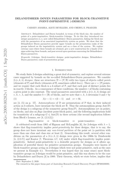 pdf delandtsheer doyen parameters for block transitive point imprimitive 2 designs