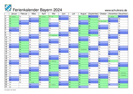 Schulferien Kalender Bayern 2024 Mit Feiertagen Und Ferien