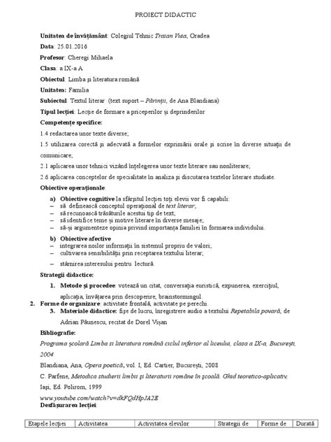 PDF Proiect Didactic Părinţii De Ana Blandiana DOKUMEN TIPS