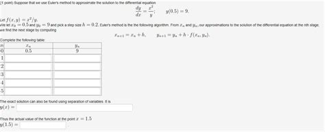 solved 1 point suppose that we use euler s method to