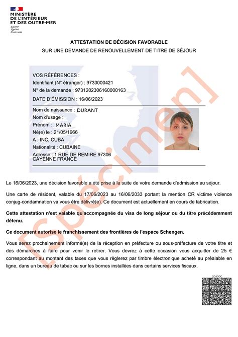 Attestation de décision favorable sur une demande de renouvellement de