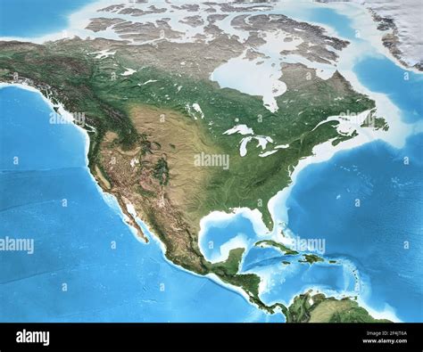 Mapa físico de Norteamérica con detalles de alta resolución Vista