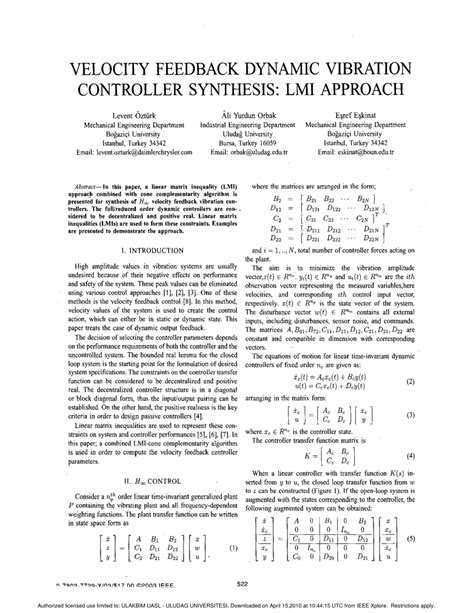 pdf velocity feedback dynamic vibration controller synthesis lmi approach