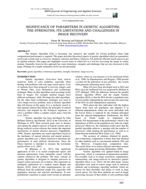 pdf significance of parameters in genetic algorithm the strengths its limitations and