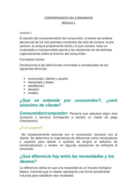 Resumen Modulos Y Comportamiento Del Consumidor Modulo Lectura