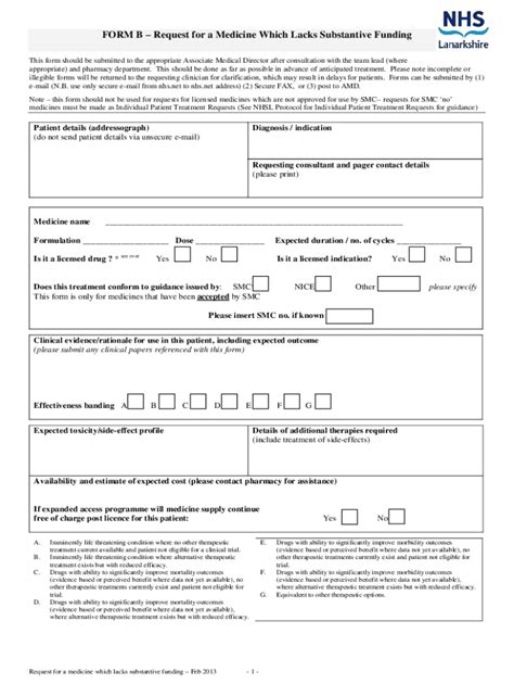 Fillable Online Form B Request For A Medicine Which Lacks Substantive