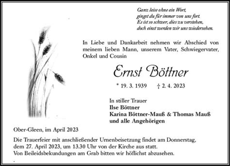 Traueranzeigen von Ernst Böttner vrm trauer de
