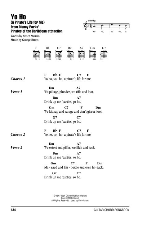 Yo Ho A Pirate S Life For Me Sheet Music By George Bruns Lyrics