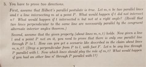 solved 3 prove that the hilbert parallel postulate for any