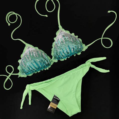 Triangle Bikini Paillettes Mint Bikini Bottom Fashion Beach