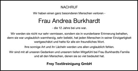 Traueranzeigen Von Andrea Burkhardt Augsburger Allgemeine Zeitung
