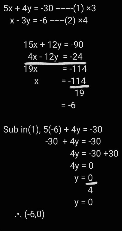 solve the following system of equations using the elimination method 5x 4y 30 x 3y 6