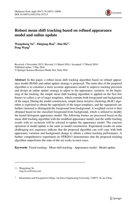 pdf robust mean shift tracking based on refined appearance model and online update