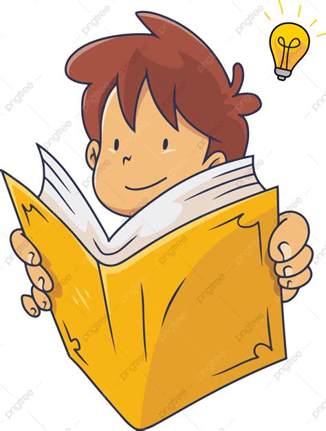 Niño Leyendo Un Libro Con Una Idea PNG dibujos Dibujos Animados Leer
