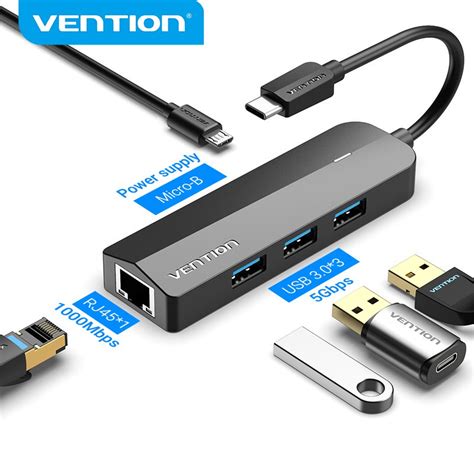 Vention Type C HUB 5 In 1 Adapter With Power Supply USB C To USB 3 0 2