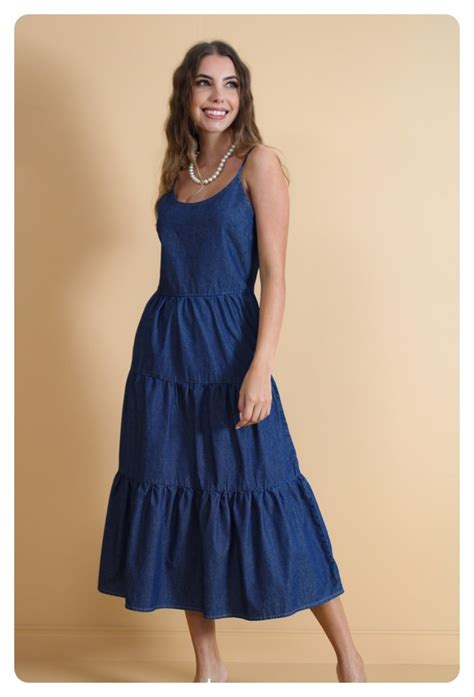 Vestido Midi Sisal Jeans Alça Fina Três Marias Azul Compre Agora