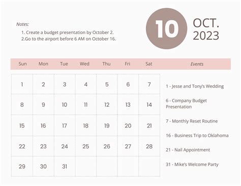 Printable October 2023 Calendar Template In Illustrator EPS