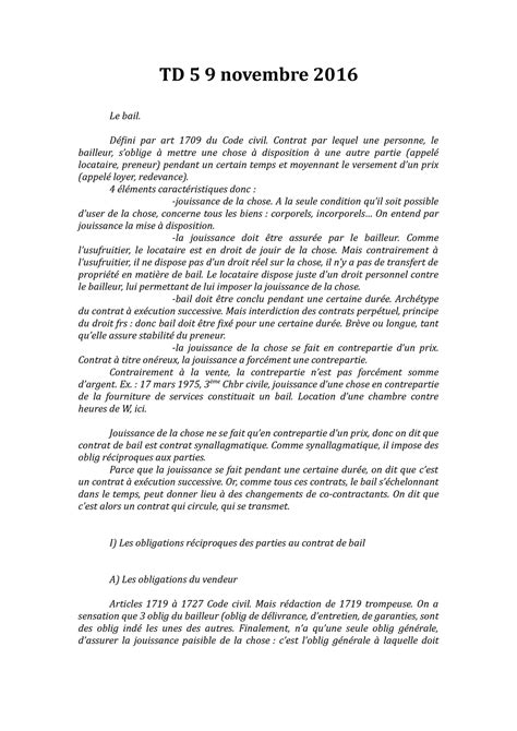 TD 5 Droit des contrats spéciaux droit civil TD 5 9 novembre 2016