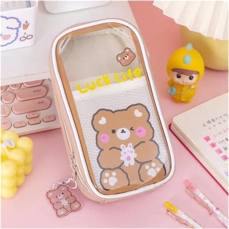 Kawaii Trousse À Crayons Transparente Avec Grande Capacité Et Joli