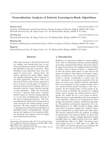 pdf generalization analysis of listwise learning to rank algorithms