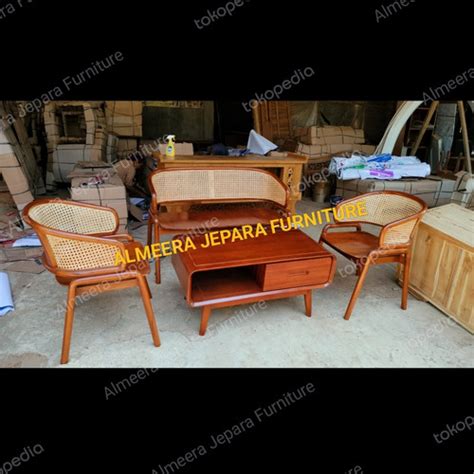 Jual Kursi Tamu Retro Minimalis Kayu Jati Mix Rotan Kursi Set
