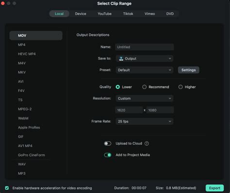 Guide für Workflow beim Exportieren Wondershare Filmora unter macOS