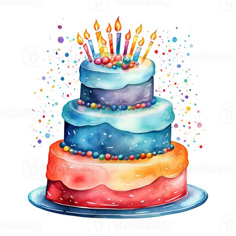 Watercolor Birthday Cake Illustration Ai Generative Png