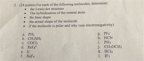 Solved Points For Each Of The Following Molecules Chegg