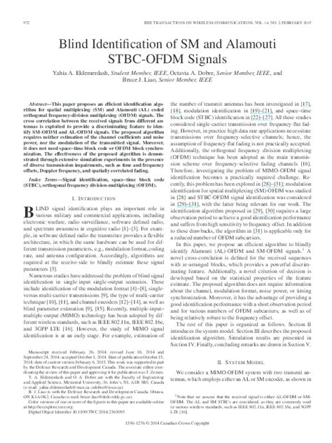 pdf blind identification of sm and alamouti stbc ofdm signals octavia dobre