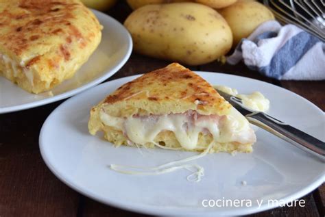 Tortilla de patatas rellena de jamón y queso Cocinera y Madre
