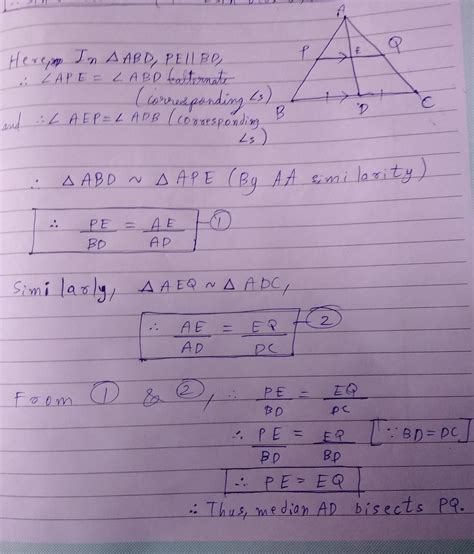 in a triangle abc p and q are points in ab and ac and pq parallel to bc prove that the