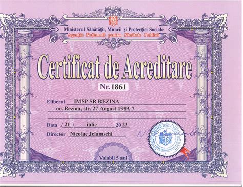 Certificat De Acreditare Spitalul Raional Rezina