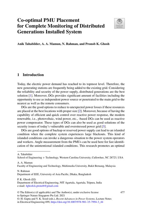 pdf co optimal pmu placement for complete monitoring of distributed generations installed system