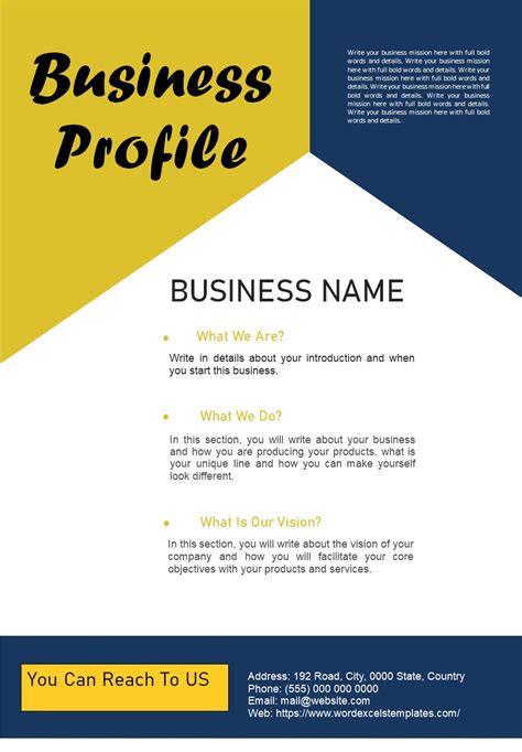 Business Profile Template Free Word Excel Templates