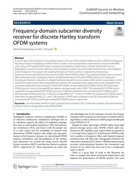 pdf frequency domain subcarrier diversity receiver for discrete hartley transform ofdm systems