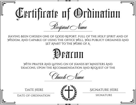 Deacon Ordination Certificate Template Printable Certificate Etsy