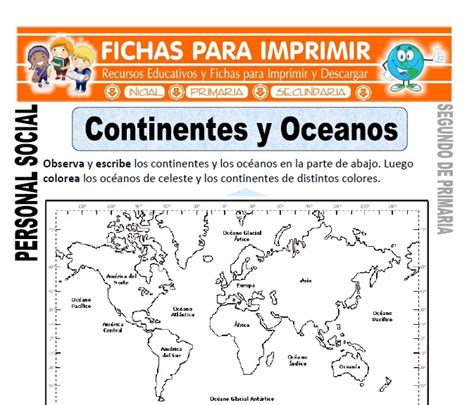 Oceanos Y Continentes Para Segundo De Primaria Fichas Para Imprimir